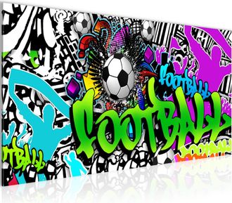 Runa Art Wandbild Fussball Graffiti 1 Teilig 100 x 40 cm Modern Bild auf Vlies Leinwand Street Art Loft Wohnzimmer Bunt 402612a