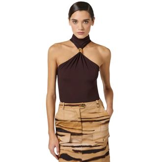 Elisabetta Franchi Femme, Tops, Brun, Taille: 42 FR D&eacute;bardeurs