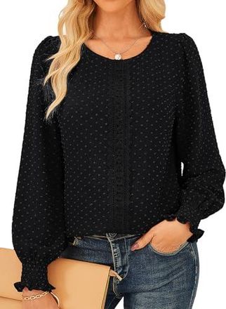 Grace Karin Femme Blouse Vintage M&eacute;di&eacute;vale en Dentelle Top L&eacute;ger &Eacute;l&eacute;gant &Agrave; Pois Suisses Manches Longues D&eacute;contract&eacute; Noir M