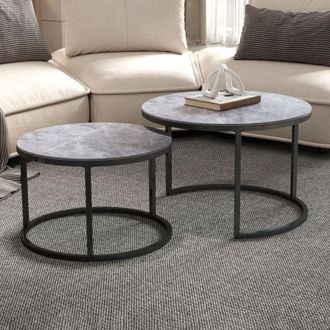 M&S Collection M&s - Lot de 2 tables gigognes 80 et 60 cm en verre effet pierre grise