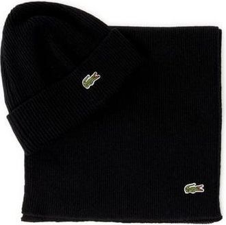 Lacoste Coffret &eacute;charpe et bonnet c&ocirc;tel&eacute;s en laine