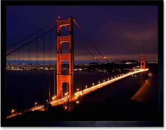 Wee Blue Coo Golden Gate Bridge Night San Francisco Art Print Framed Poster Wall Decor Kunstdruck Poster Wand-Dekor-12X16 Zoll