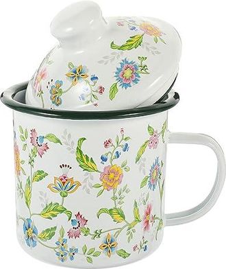 UPKOCH Tasse En &Eacute;mail &Eacute;paisse 500Ml Avec Couvercle Mug Vintage Style Campagne Pour Caf&eacute; Th&eacute; Eau Lait Multifonction Facile &Agrave; Nettoyer