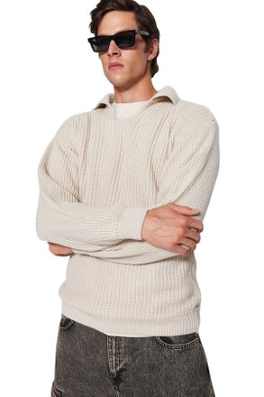 Trendyol Trendyol Mens Herren Gerade Lange &Auml;rmel Regul&auml;r Sweater, Ecru, X-Large