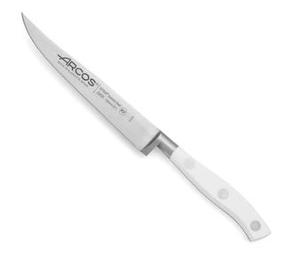 Arcos Couteau à Steak Forgé en Acier Inoxydable Nitrum avec Lame Fine de 130 mm - Poignée Ergonomique en Polyoxyméthylène POM, 140 g - Blanc, Série Riviera 