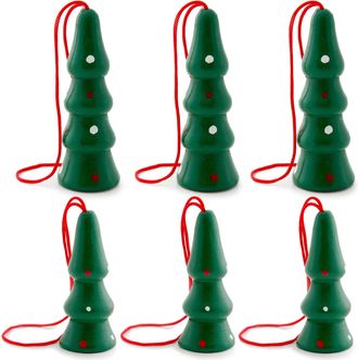 Brubaker 6er Set Christbaum Anhänger Tannenbaum - Natürlicher Holz-Baumschmuck handbemalt für den Weihnachtsbaum