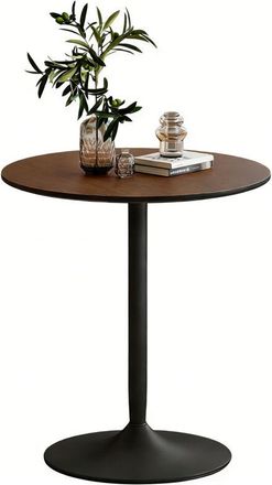 HOMCOM Table &agrave; manger ronde 70 cm pour 2 personnes avec plateau en placage de bois massif et pi&eacute;tement en acier marron-Marron