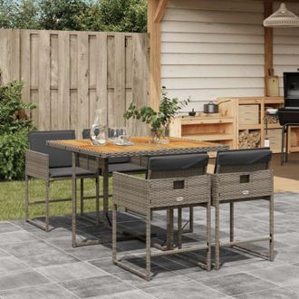 vidaXL Ensemble &agrave; manger de jardin 5 pcs coussins gris r&eacute;sine tress&eacute;e - Vidaxl