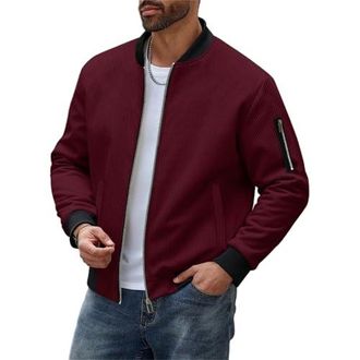 Generic Veste vintage à col montant pour homme - Automne et hiver - Veste gaufrée épaisse et chaude pour lextérieur, rouge vin, XXL