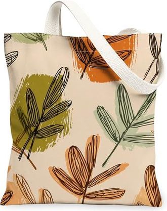 Generic Sacs fourre-tout en toile motif feuilles dautomne, sacs d&eacute;picerie r&eacute;utilisables, l&eacute;gers, lavables et respectueux de lenvironnement, beige, 13x15 Inch