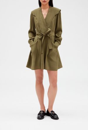 Claudie Pierlot Robe courte &agrave; nouer kaki