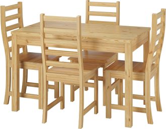 Erst-Holz Sch&ouml;ne Essgruppe mit Tisch und 4 St&uuml;hle Kiefer Massivholz Natur 90.70-51 A-Set 21