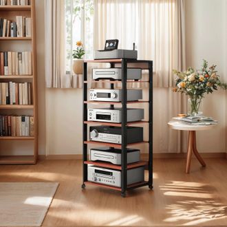 Generic 7-stufiges Audio-Rack mit verstellbaren Regalb&ouml;den und feststellbaren Rollen - ideal for Heimkino, Gaming und B&uuml;roaufbewahrung