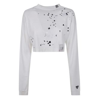 Miharayasuhiro Mihara Yasuhiro - Mini T-shirt Longues Manches Effiloch&eacute; Orn&eacute; - Femme - Tops - Blanc - Taille: 40 FR