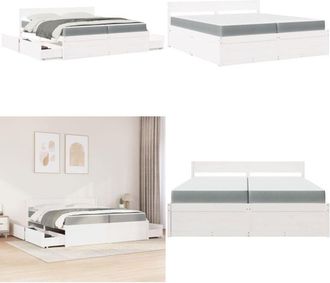 vidaXL Bett mit Schubladen und Matratze Wei&szlig; 200x200 cm Massivholz - Schlafzimmerm&ouml;bel - Holzbetten - Doppelbett - Boxspringbett - Kiefernholzbett - Home &