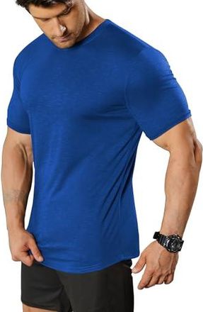 Coofandy Homme T-Shirt d&Eacute;t&eacute; Chemise de Sport Gym Shirt Manches Courtes Unicolore Muscleshirt Bleu XXL