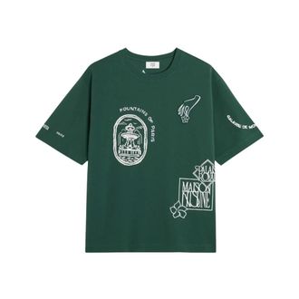 Maison Kitsun&eacute; Homme, Tops, Vert, Taille: S Art Nouveau Stamps Oversize Tee-Shirt