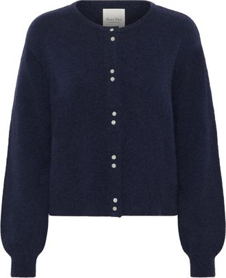 Part Two Femme, Pulls, Bleu, Taille: 42 FR Tricot Féminin Bleu Marine Foncé avec Manches Bouffantes