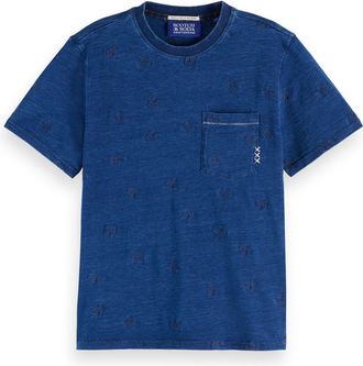 Scotch & Soda Washed Indigo Regular Fit T-Shirt mit Allover-Stickerei, Washed Ind U417, S
