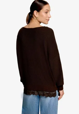 Zero Strickpullover U-Boot-Ausschnitt / H&auml;kelkante am Saum