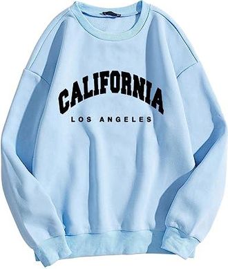 Generic Sweat à col rond pour femme California Los Angeles Coupe ample Y2K Couleur unie Tops Western manches longues col rond Hoodies 2025 Université mignon c