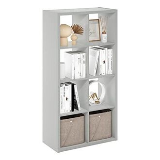 Furinno Cabine de Rangement Décorative à Dos Ouvert à 8 Cubes, Gris Clair