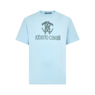 Roberto Cavalli Homme, Tops, Bleu, Taille: M T-Shirt avec Monogramme RC