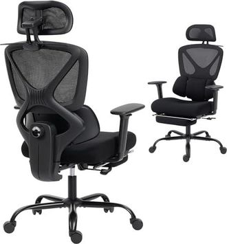 HOMCOM Chaise Bureau Ergonomique, Fauteuil de Bureau avec Soutien Lombaire Dynamique adaptatif, accoudoirs 3D, Dossier inclinable, Hauteur et Appui-t&ecirc;te r&eacute;gl