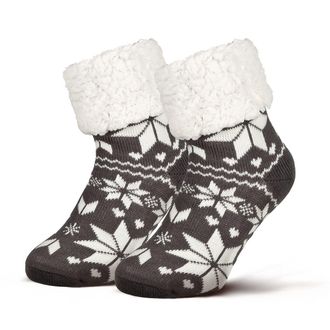 Piarini 1 Paar Kuschelsocken ABS Sohle warme Damen Socken Hüttensocken Wintersocken Anti Rutsch Noppen Eiskristall- Anthrazit (One-Size)