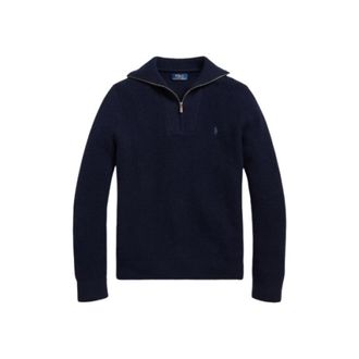 Polo Ralph Lauren Waffelstrick Halb-Zip Wolle Baumwolle Pullover - - Knitwear - Herren - Blau - S