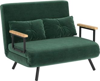 HOMCOM Canap&eacute; convertible 2 places HOMCOM - dossier r&eacute;glable &agrave; 5 niveaux et 2 coussins - tissu effet velours - 102 x 73 x 81 cm - vert