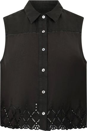 120% Lino Femme, Blouses et Chemises, Noir, Taille: 48 FR Chemise sans manches en lin