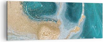 Arttor Panorama Bilder auf Leinwand Golden Türkis Hintergrund Leinwandbild 140x50cm Wandbilder Dekoration Wohnzimmer Schlafzimmer Groß XXL Wanddeko Bild Wand