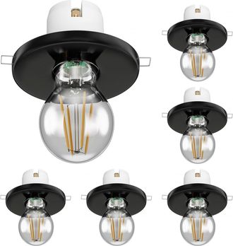 LEDs Com 6 St&uuml;ck Porzellan Decken-Einbauleuchte TELA, schwarz, inkl. E27 LED Lampe, Rauchglas 370lm, extra-warmwei&szlig;