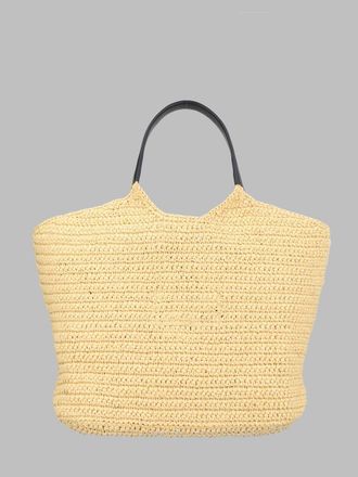 Balmain Womens Shopper Bag Crochet Beige Viscose Shoulder