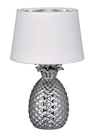 Reality Pineapple R50431089 Tischleuchte, Keramik, Stoffschirm Weiß / Silberfarben