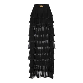 Elisabetta Franchi Rock aus Georgette mit Volants - - Skirts - Damen - Schwarzk - XL