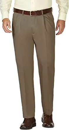 Haggar Mens Work to Weekend Khakis Hidden Expandable Waist No Iron Pleat Front Pant,Bark,42x32