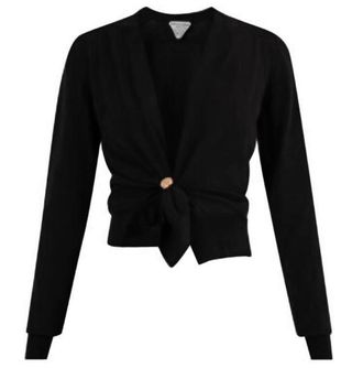 Bottega Veneta Black Cardigan with Gold Signet Ring Detail Size XS