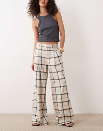 Asos Pantalon large &agrave; carreaux-Blanc