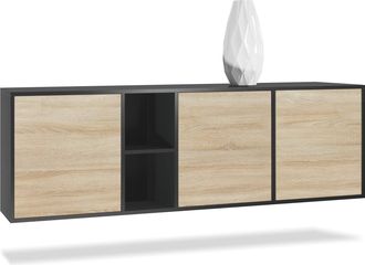 Vladon Kommode Cuba, Made in Germany, Schwarz matt/Eiche s&auml;gerau - Modernes Sideboard f&uuml;r Ihr Wohnbereich - (BxHxT) 182x53x35 cm