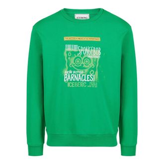 Iceberg Homme, Sweatshirts et sweats à capuche, Vert, Taille: XL SweaT-shirt slim fit à col rond en vert laitue avec impressions et broderies SpongeBob