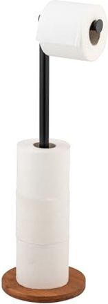 WENKO Stand Toilettenpapierhalter 2-in 1 Mod. Serro, Bodenplatte aus Bambus, Aufbewahrung für bis zu 4 Toilettenpapierrollen, Schwarz