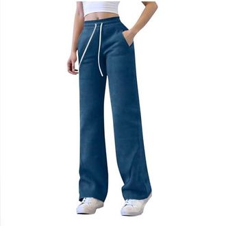 Generic Pantalon de survêtement pour femme - Jambe droite - Taille haute - Avec poches - Style décontracté - Élastique - Cordon de serrage - Pour le sport, le
