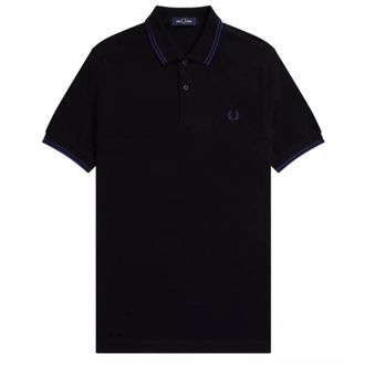 Fred Perry French Navyblaues Poloshirt Mit Doppelstreifenkragen In Schwarz