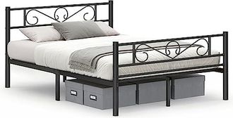 Vasagle Cadre de Lit 140 x 190 avec Sommier Métal, Lit 2 Personnes, en Métal, Montage Facile, pour Petits Espaces, Chambre dAmis, Chambre Ado, Noir dencre RMB