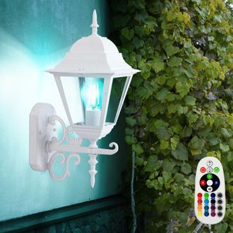 ETC Shop Lanterne dext&eacute;rieur applique murale de style antique lampe t&eacute;l&eacute;command&eacute;e blanche dans un ensemble comprenant des ampoules LED RVB