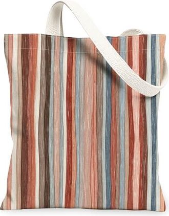 Generic Sacs fourre-tout en toile &agrave; rayures boh&egrave;mes, sacs d&eacute;picerie r&eacute;utilisables, l&eacute;gers et lavables avec bandouli&egrave;re en toile pour Tr, multicolore, 13x15 In