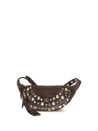 Valentino Garavani Mens Fanny Pack Nellc&ocirc;te Suede Dark Brown Calf Leather Shoulder Bags