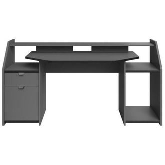 Les Tendances Les Tendances - Bureau gamer gris anthracite 180 cm - Panneau de particules m&eacute;lamin&eacute; - &Eacute;clairage LED multicolore - Compatible 2 &agrave; 3 &eacute;crans